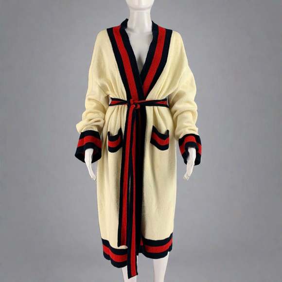 Gucci | Jackets & Coats | Gucci Cream Red Blue Beaded Terry Belted Robe ...